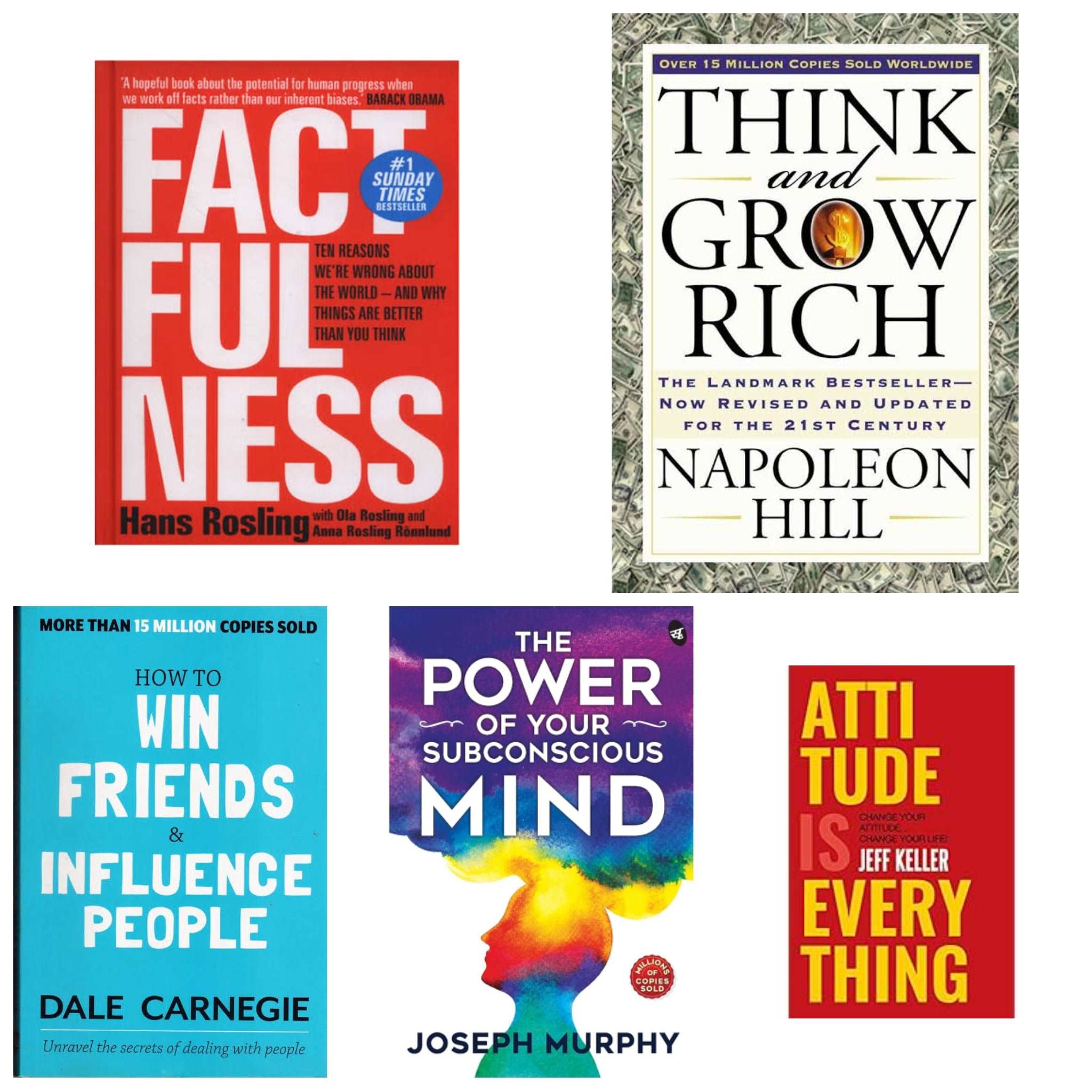 5 book set ( Factfulness , Think and grow rich , How to win friends an ...
